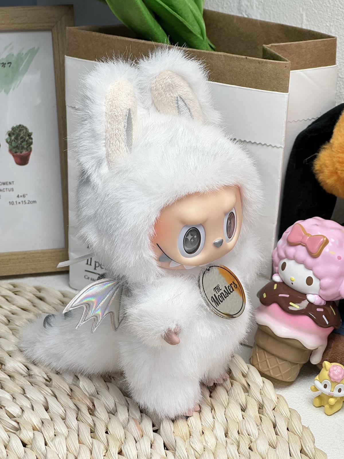 Angel-Inspired labubu – Handmade White Plush Doll with Silver Wings ...