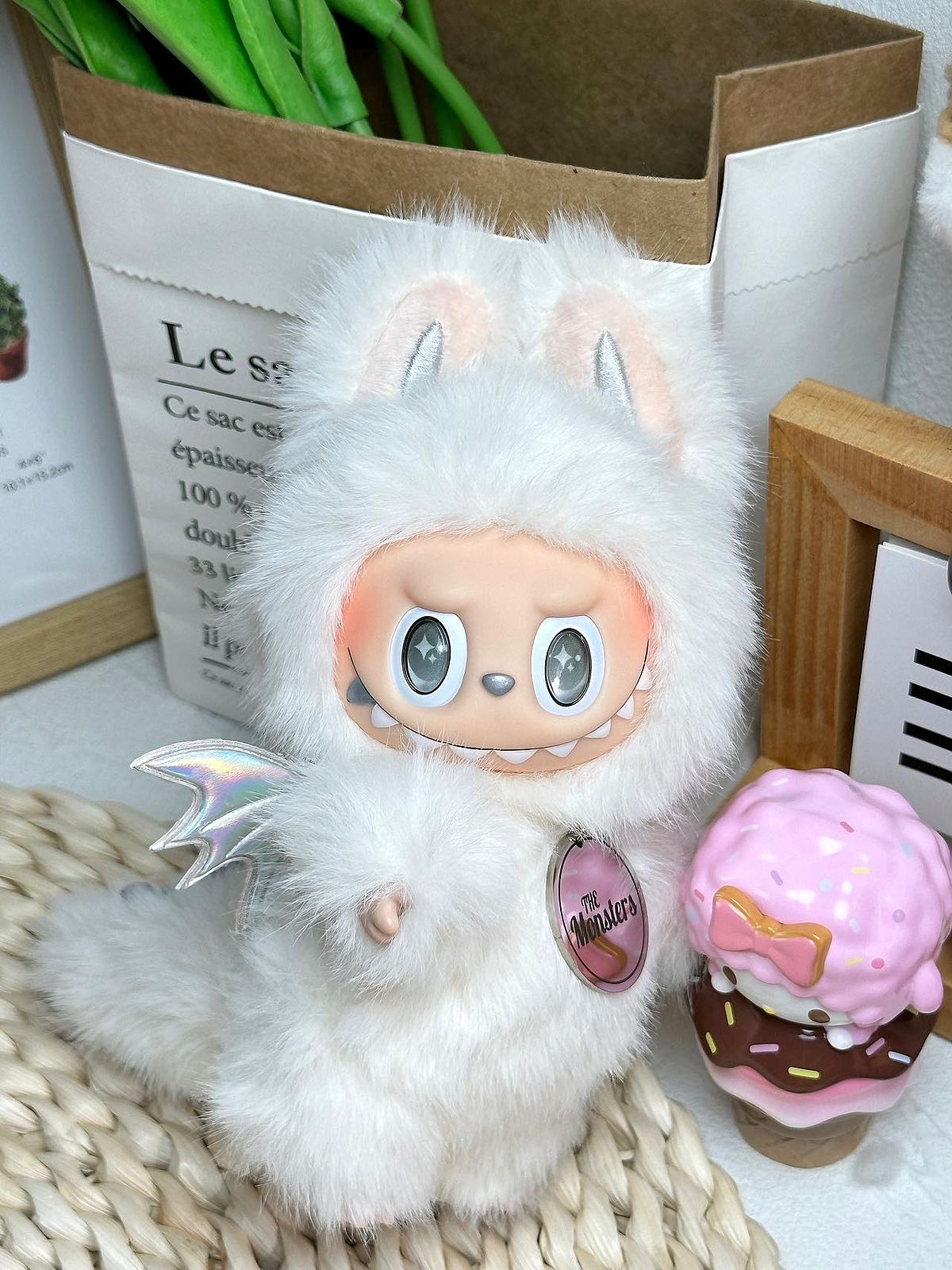 White Angel Labubu 2.0 – Long Fur Handmade Plush Doll – Sydney Labubu